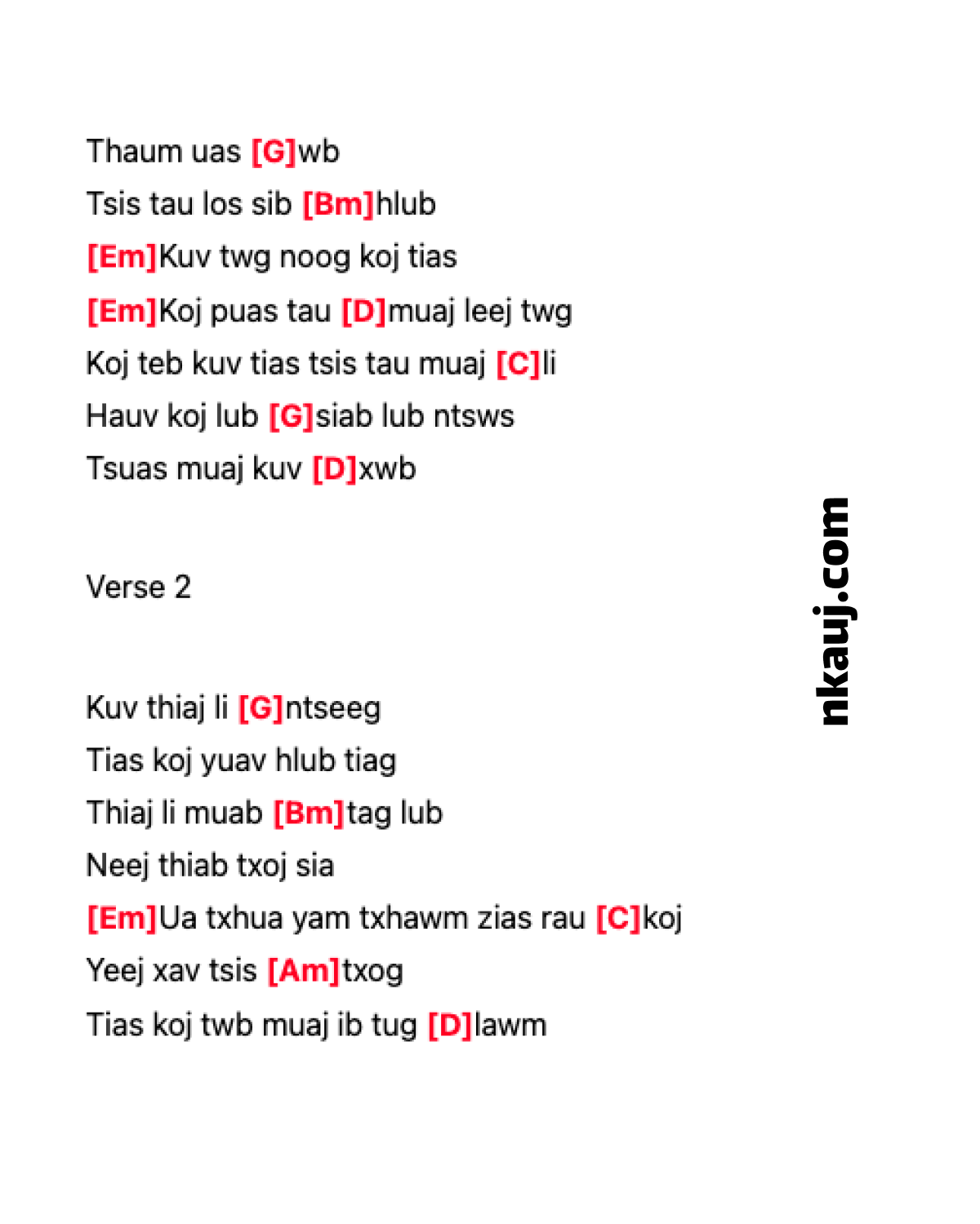 Tsim Nyog Kuv Yog Tus Tu Siab By Tsom Xyooj Guitar Chords - Nkauj Hmoob